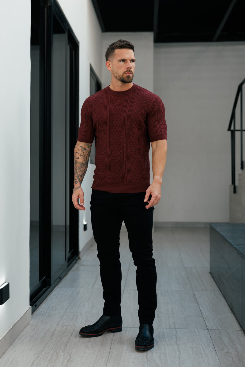 Father Sons Fine Knit Diamond Burgundy Jumper Short Sleeve - FSA012