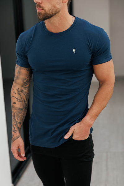 Navy / Silver Crew Tshirt with Silver Metal Emblem Decal FSH1451 ...