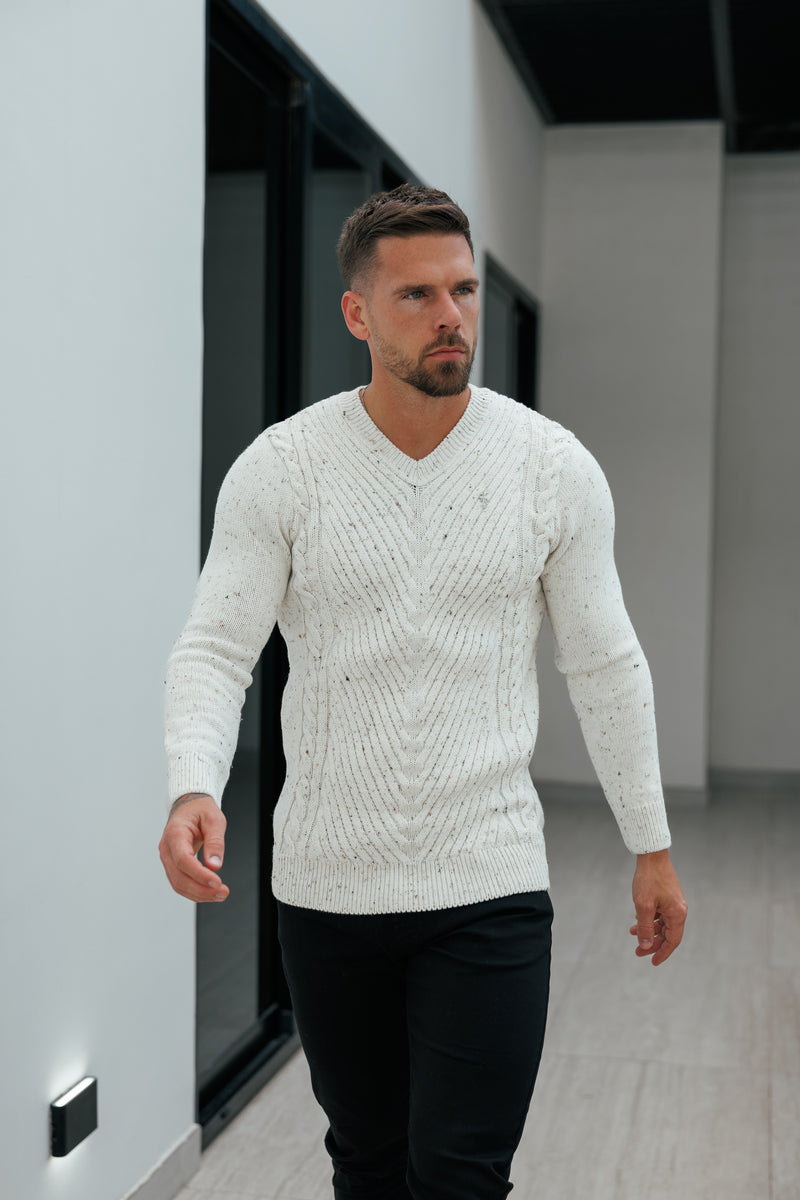 Father Sons Chevron Front Beige Fleck V Neck Jumper - FSJ153