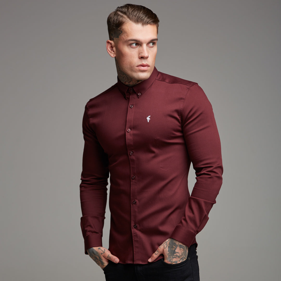 Super Slim Stretch Burgundy Denim Long Sleeve - FS212 – Father Sons